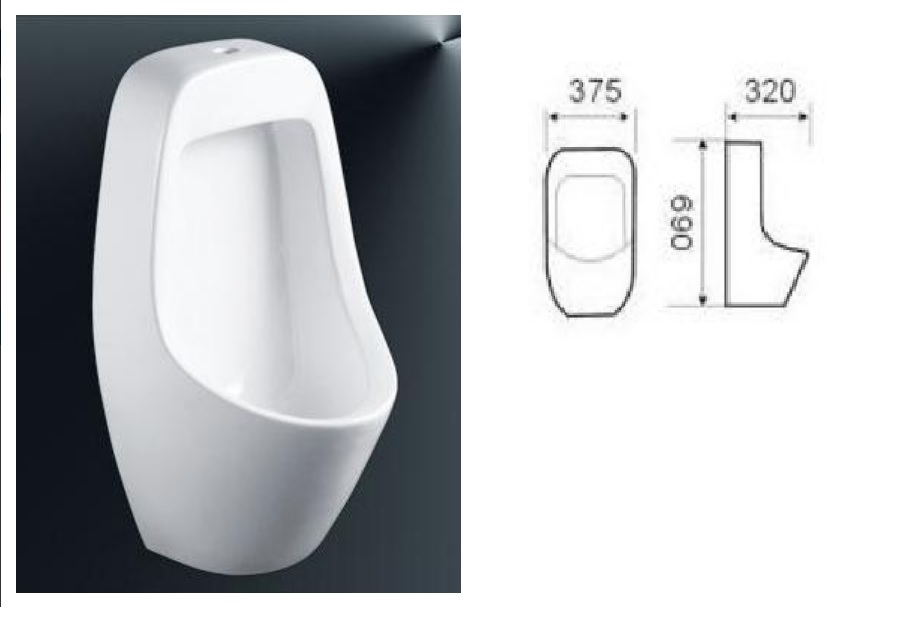 Urinal Bowl with manual flash valve complete set - lightings.com.sg